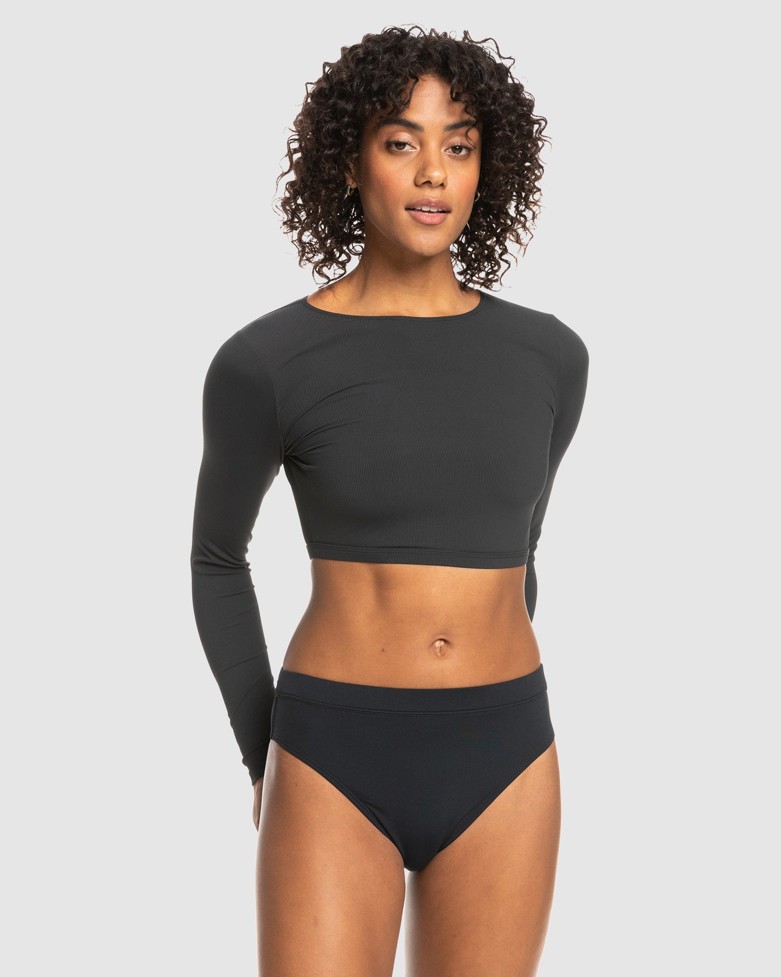 Womens Roxy Pro Nose Ride Crop Lycra Rashguard - ANTHRACITE | Roxy