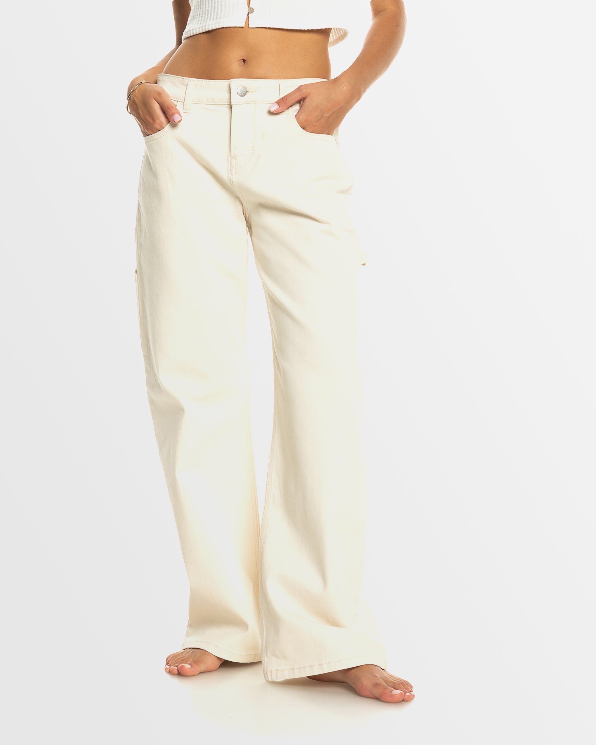 Womens Finley Worker Carpenter Denim Pants - BONE | Roxy