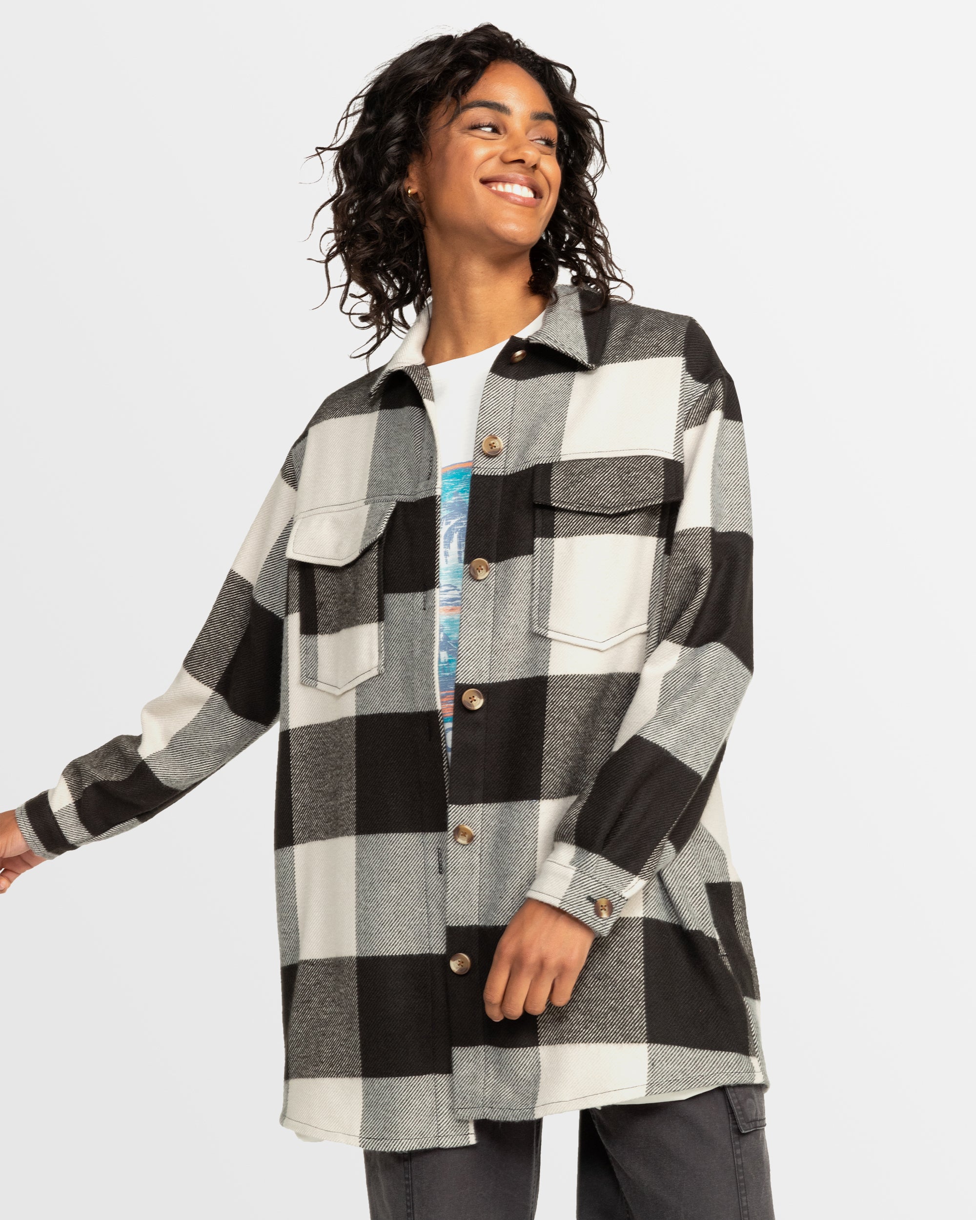 Womens Check The Swell Checkered Shacket - MONO LUMBERJACK | Roxy