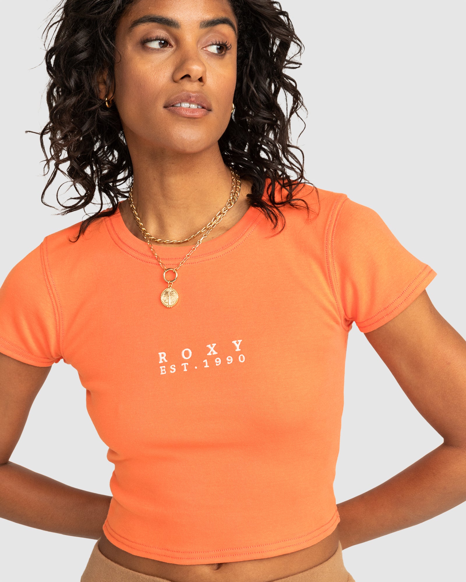 Womens Roxy All Day Short Sleeve Cropped T-Shirt - CORAL QUARTZ | Roxy