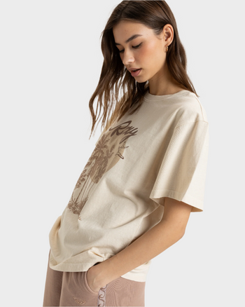 Womens Sunny Oversized Stone Wash T-Shirt - PARCHMENT | Roxy